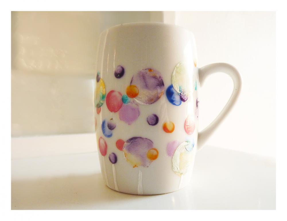Bubble Coffee Cup, Upcycled Handpainted Mug. on Luulla
