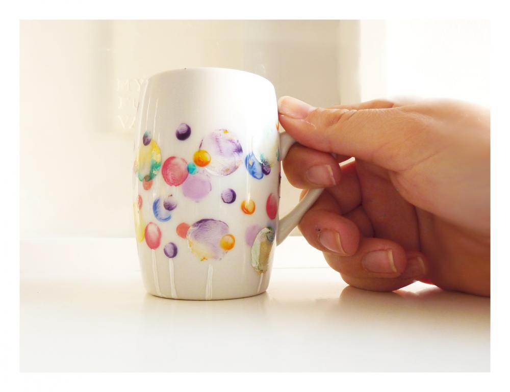 Bubble Coffee Cup, Upcycled Handpainted Mug. on Luulla