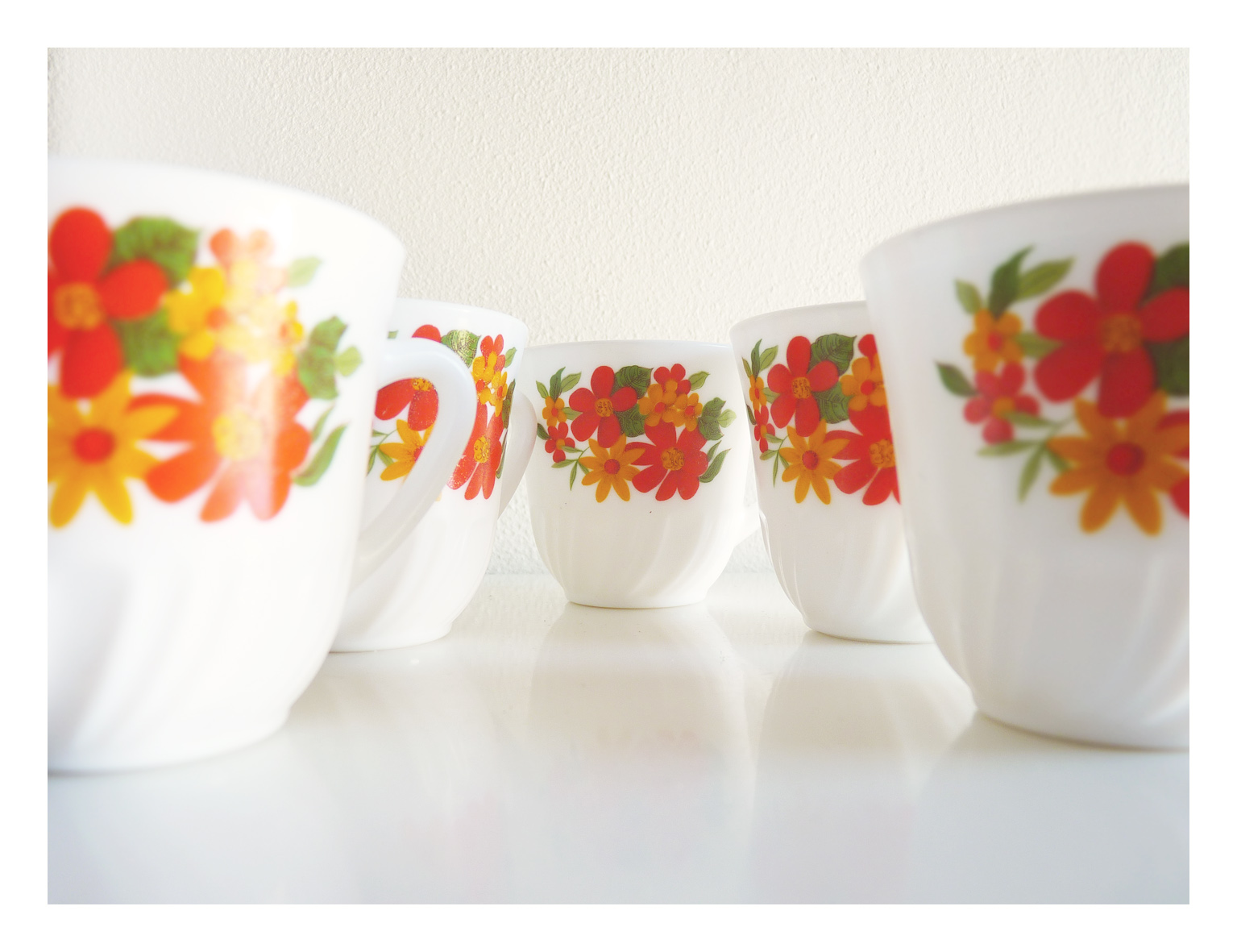 Hippie Tea Cups. Set Of 5 From The 60's. Orange, Red, Green, Flowers ...