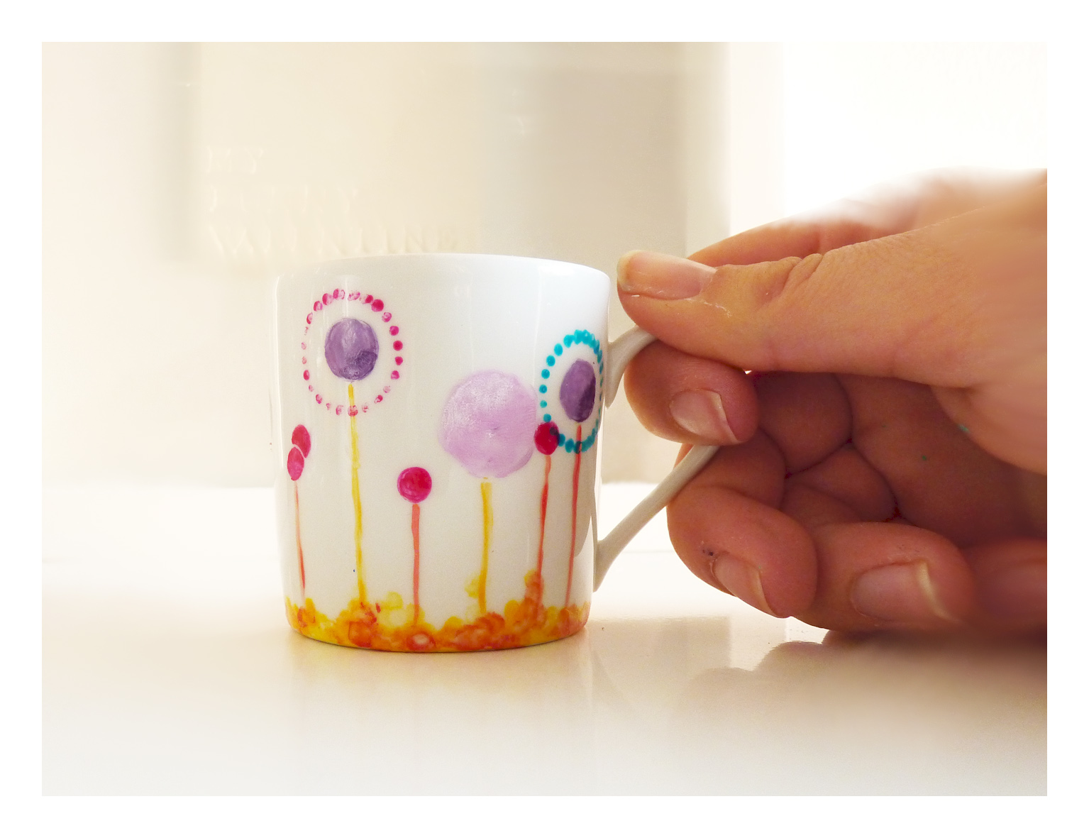 Fantasy Dandelion Cup, Upcycled Hand Painted Espresso Mug. on Luulla